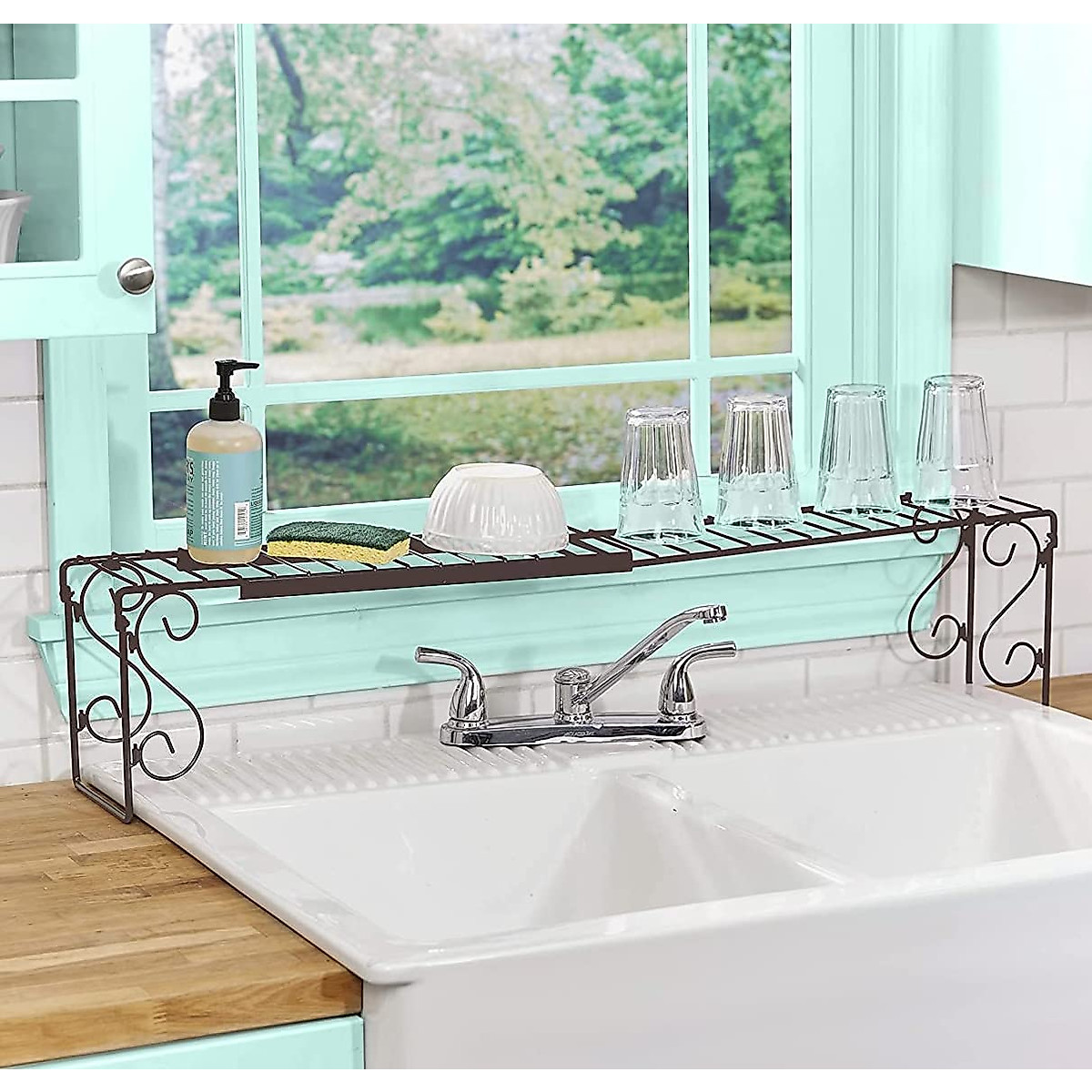 Kovot Expandable Over The Sink Shelf Extends in length from 24.5" to 40.75" | Add additional storage for soaps, cleansers, sponges and more 8.5" H x 5.75" D (Bronze)
