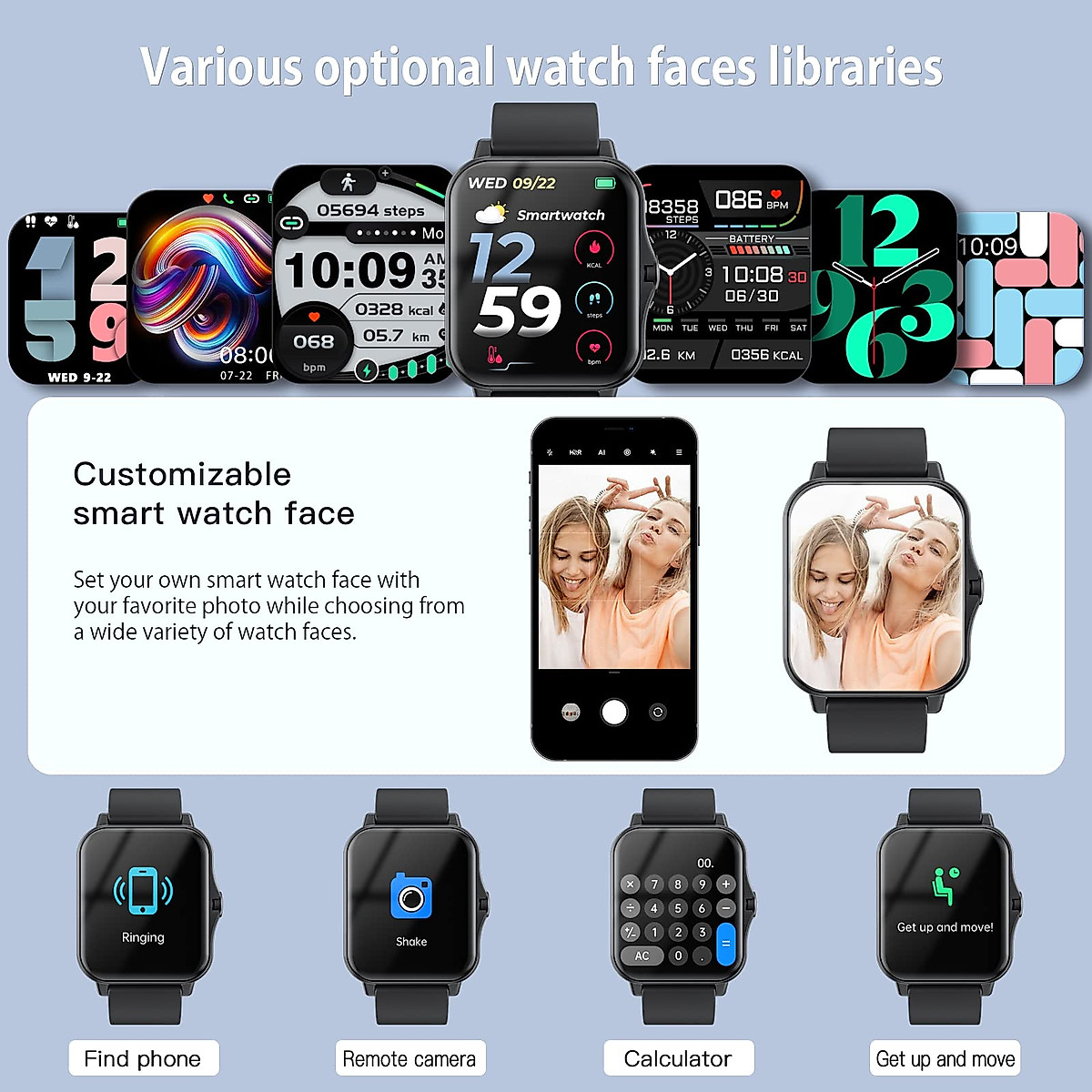 ANDFZ Smart Watch(Receive & Dial), 2023 Newest 1.85" TFT HD Full Touch Screen, Smart Watch for Men Women, SmartWatchs with Health Tracker/Fitness Tracker/Call/Text/AI Voice Assistant