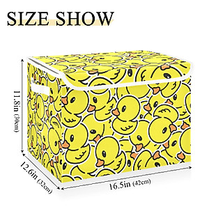 DOMIKING Duck Large Storage Bin with Lid Collapsible Shelf Baskets Box with Handles Toys Organizer for Shelves Cabinet Nursery Drawer