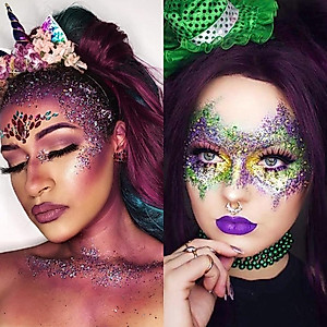 Mysense Purple Body Glitter Stick,Singer Concert Outfit Face Glitter Makeup,Festival Rave Pride Accessories,Hair Glitter Gel for Kids Women,Sparkling Mermaid Sequin Chunky Glitter Face Paint,0.56oz