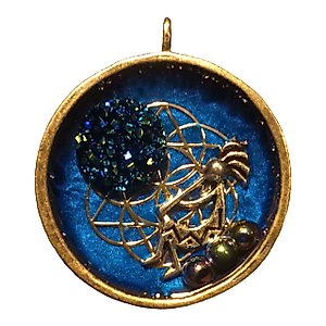 Music of the Spheres Orgone Pendant - with magnetite and double terminated quartz crystal activation, blue