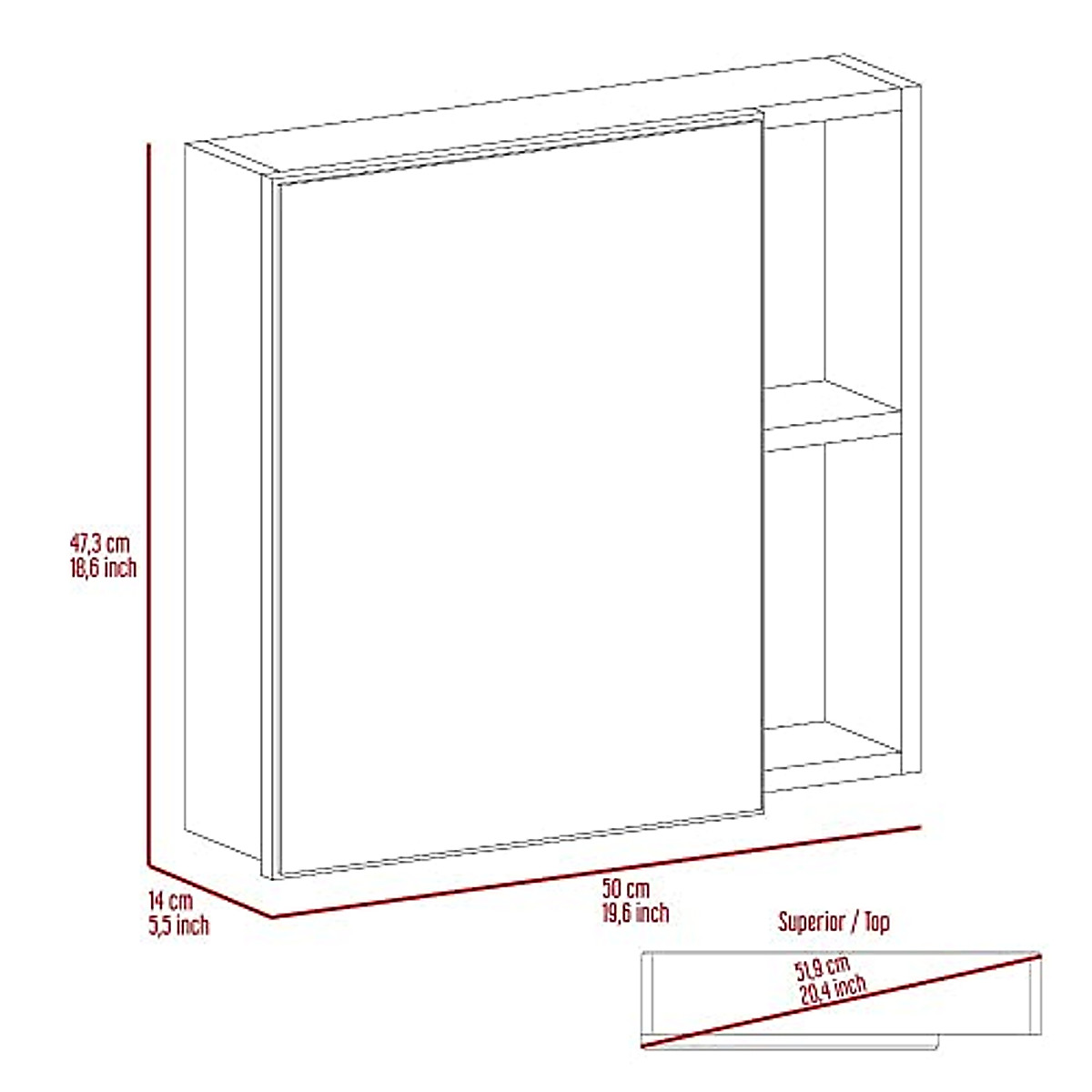 Queets Medicine Single Door Cabinet with Mirror, 2 Open Shelves, and 3 Inner Shelves, Black