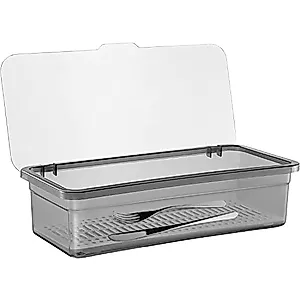 Housoutil Flatware Tray with Lid, Kitchen Drawer Organizer, Kitchen Cutlery Tray and Utensil Drawer Organizer with Cover, Countertop Silverware Storage Container (Black)
