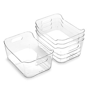 BINO | Plastic Organizer Bins, Small - 4 Pack | The SOHO Collection | Multi-Use Organizer Bins | Pantry Organizer & Freezer Organizer Bins | Plastic Storage Containers | Bins for Home & Kitchen Org