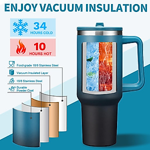 BENZZO Leak Proof Tumbler with Straw 40 OZ - Travel Coffee Tumbler for Hot and Cold, Stainless Steel Thermal Mug Insulated Cup Cold for 34Hrs & Hot for 10Hrs, Dishwasher Safe