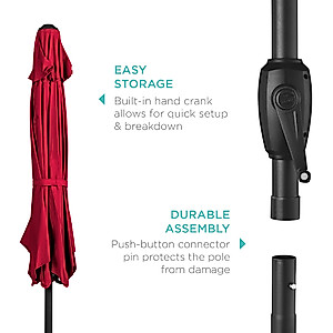 Best Choice Products 7.5ft Heavy-Duty Round Outdoor Market Table Patio Umbrella w/Steel Pole, Push Button Tilt, Easy Crank Lift - Red