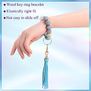 Kigeli 6 Pcs Key Ring Bracelet Portable Car Keychain Holder Wristlet Key Chain Silicone Women Beaded Bangle Chain with Tassel (Classic Color)