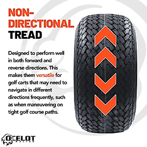 Ocelot Excel 18x8.5-8 Golf Cart Tires with White 8x7 4/4 2.5+4.5 Steel Wheel, Fits Club Car, Golf Carts With Stock Size 8x7 OEM Wheels, Tubeless tire, Turf Style Tread for Low Impact On Grass