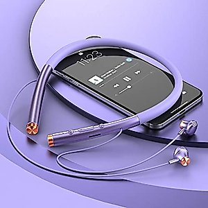 Sports Wireless Blue-Tooth Earphones, High-Power Neck-Mounted Earphones Stereo Earbuds Bone-Conduction Earphone Super Battery Life, Foldable Headset for Outdoor Working Travel Gym (Purple)