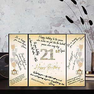 Crenics 21st Birthday Decorations for Her or Him, Creative 21st Birthday Guest Book Alternative, Black and Gold 21st Birthday Signature Book 18 x 12 inch, Great 21 Birthday Gifts for Men or Women
