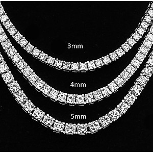 HH BLING EMPIRE Gold Silver Iced Out Diamond Tennis Chain Necklace for Men Women, Rhinestone Tennis Necklaces for Women and Teens, Bling Round Cuibc Zirconia Necklace Chains (4mm-Silver-18)