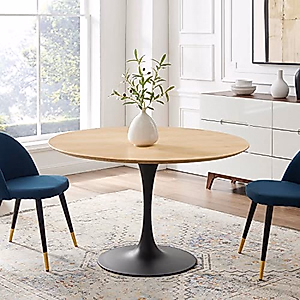Modway Lippa Round Wood Grain 47" Dining Table, Black Natural