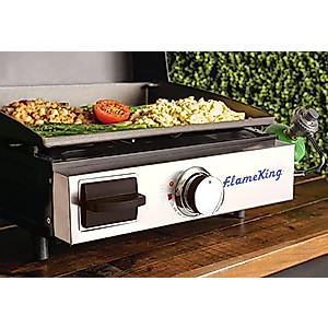 Flame King Flat Top Portable Propane Cast Iron Grill Griddle Tabletop for Outdoor Camping, Tailgating, Outdoor Cooking