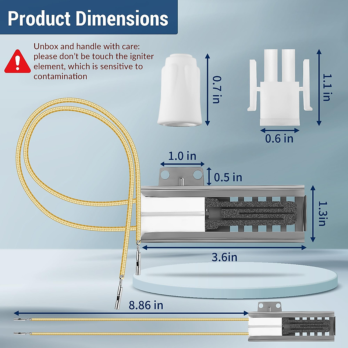 Dreyoo DG94-00520A Gas Range Oven Igniter Compatible with Samsung Gas Range Oven, Flat Oven Igniter with Connector Plug and Nuts, Replacement of 2692271 AP5577941 EAP4241428 PS4241428 (One Ear)