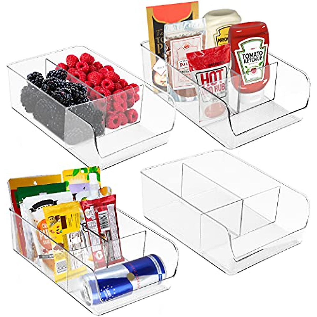 Utopia Home Pack of 04 Fridge and Pantry Organizer Bins for Food Packet, Seasoning Mix, Spices/Sauce Pouches, Snacks - 3 Divided Section Storage for Kitchen, Cabinet, Counter top & Bathroom