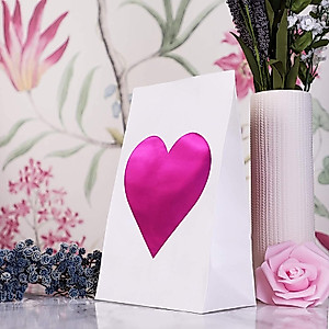 Party Favor Bags with Pink Heart for Valentine's Celebration, Birthdays (5.3 x 8.7 x 3 In, 24 Pack)