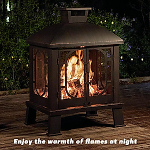 PAPABABE 45" Fire Pit Pagoda, Wood Burning Chimney Firepit with Grill Grate Outside for Garden Backyard BBQ Bonfire