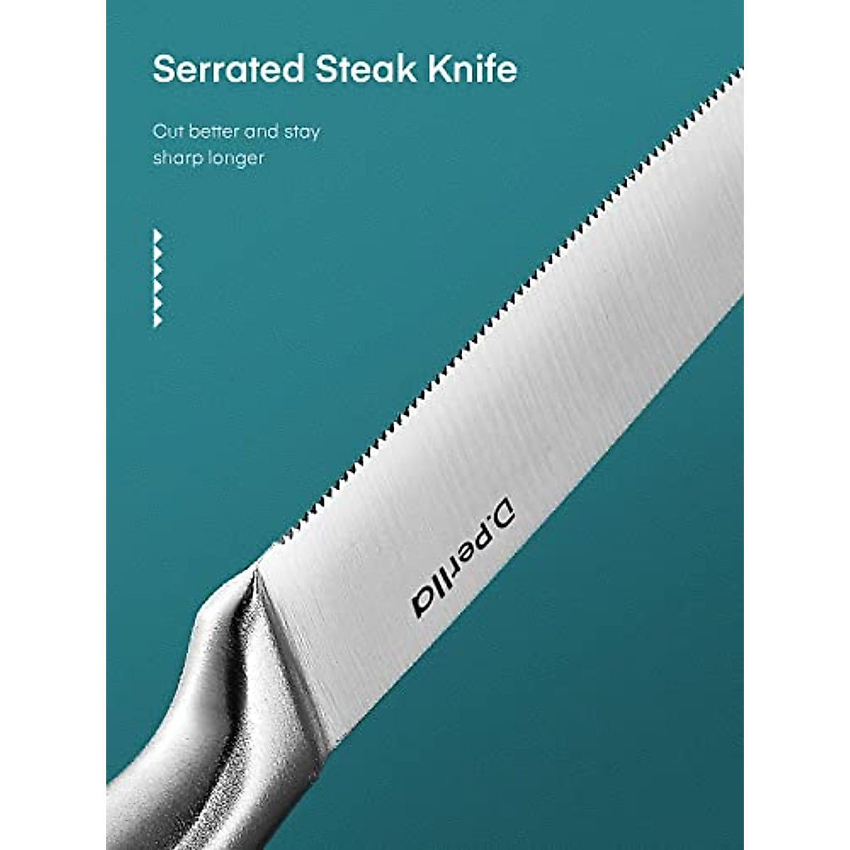 D.Perlla Steak Knives, Micro Serrated Steak Knife Set of 8, High Carbon Stainless Steel Steak Knives Set, Elegant Sharp Kitchen Steak Knife Set, Silver