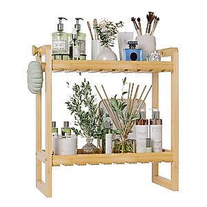 AmazerBath Bamboo Over The Toilet Storage Shelf - 2-Tier Bathroom Organizers and Storage Shelves, 2 in 1 Dual Stable Above Over Toilet Bathroom Shelf Home Storage Rack for Small Bathroom, Space Saver