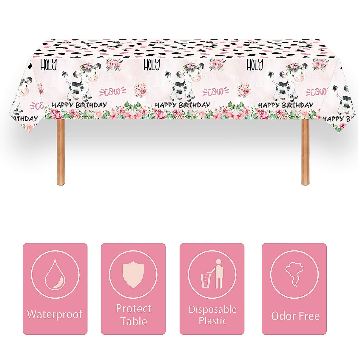 Letromp Holy Cow Birthday Party Table Cloth 3 Pack 54'' x 108'' Pink Cow Print Table Covers for Farm Animals Cow Theme Girls Baby Shower 1st 2nd 3rd 4th Birthday Party Table Supplies Decorations