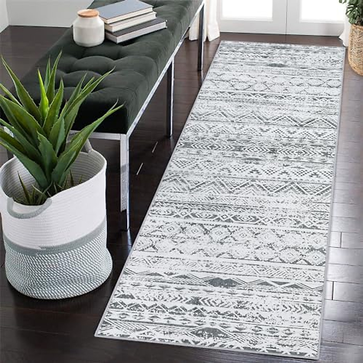 JOLENE.K Modern Area Rug 2x6 Boho Rug Hallway Rug Washable Rugs Runner Gepmetric Carpet Non-Slip Kitchen Runner Rug Distressed Rubber Backing Runners Carpet for Entryway Bedroom Laundry Room