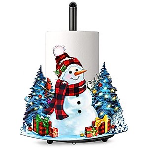 Christmas Paper Towel Holder, Farmhouse Christmas Snowman Decorations for Home Bathroom, Metal Christmas Kitchen Decor Accessories Paper Towel Holder Stand, Large Towel Stand for Countertops Winter