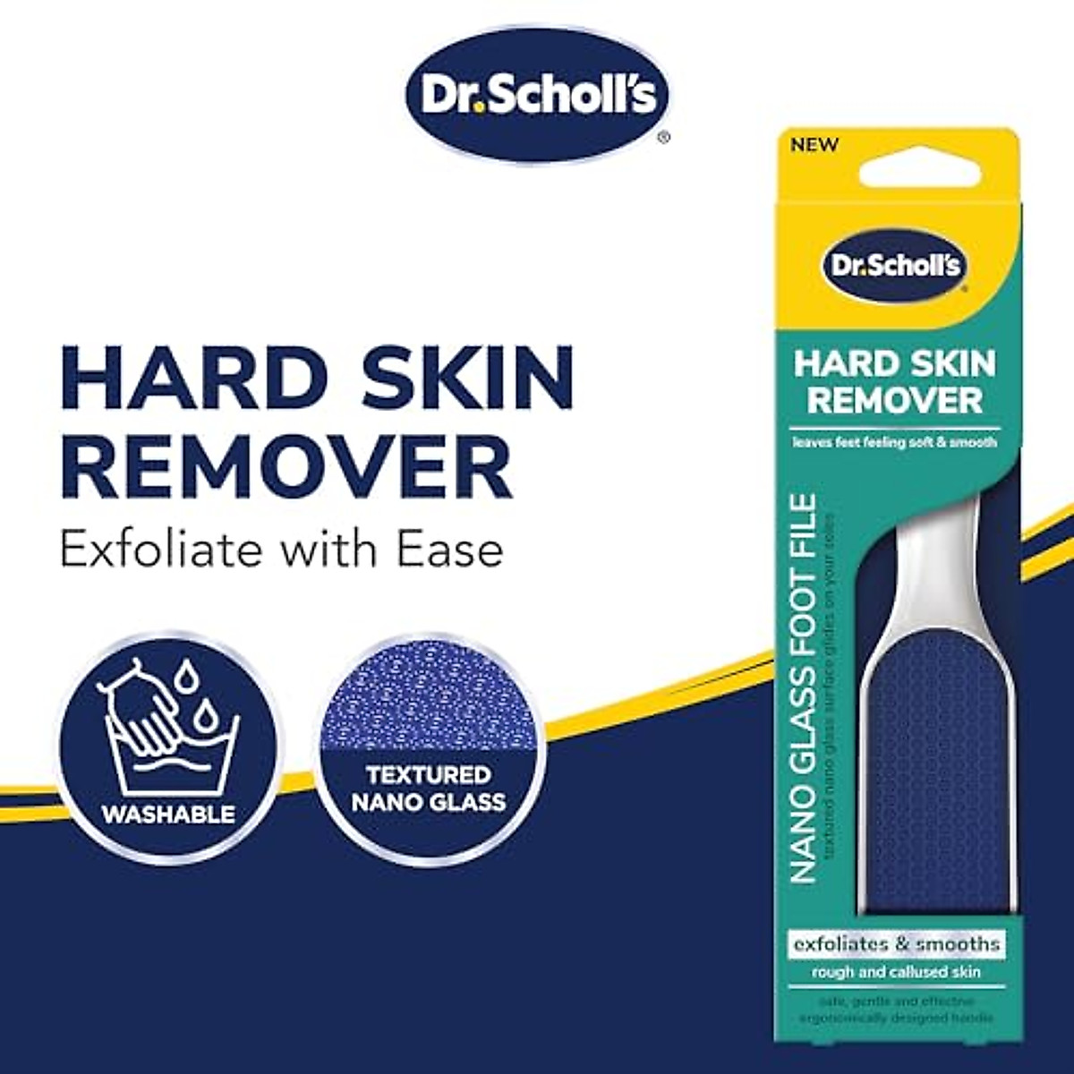 Dr. Scholl's Hard Skin Remover Nano Glass Foot File - Foot Callus Remover, Durable Foot Scrubber, Dead Skin Remover, Hygienic Pedicure Tool, Long Lasting Foot Buffer, Soft Smooth Feet