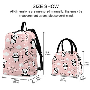 Moudou Panda School Backpack with Lunch Bag Student Bookbag Travel Daypack for Teen Boys Girls