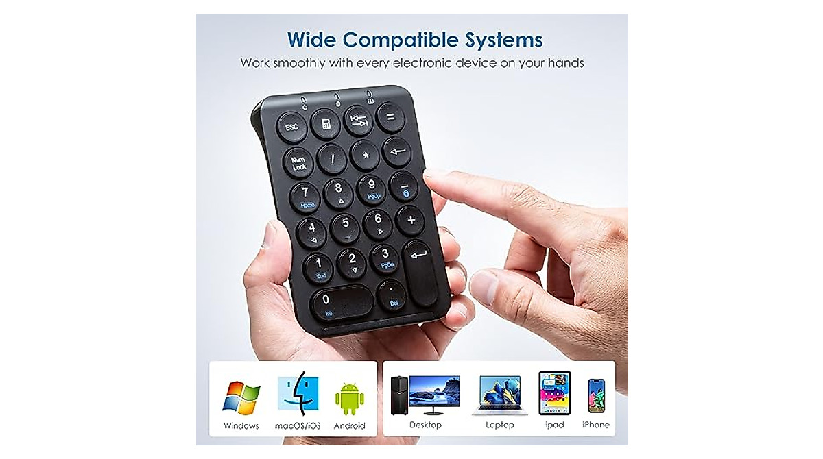 SANWA Bluetooth Numeric Keypad, Rechargeable Wireless Ten Key Number ...