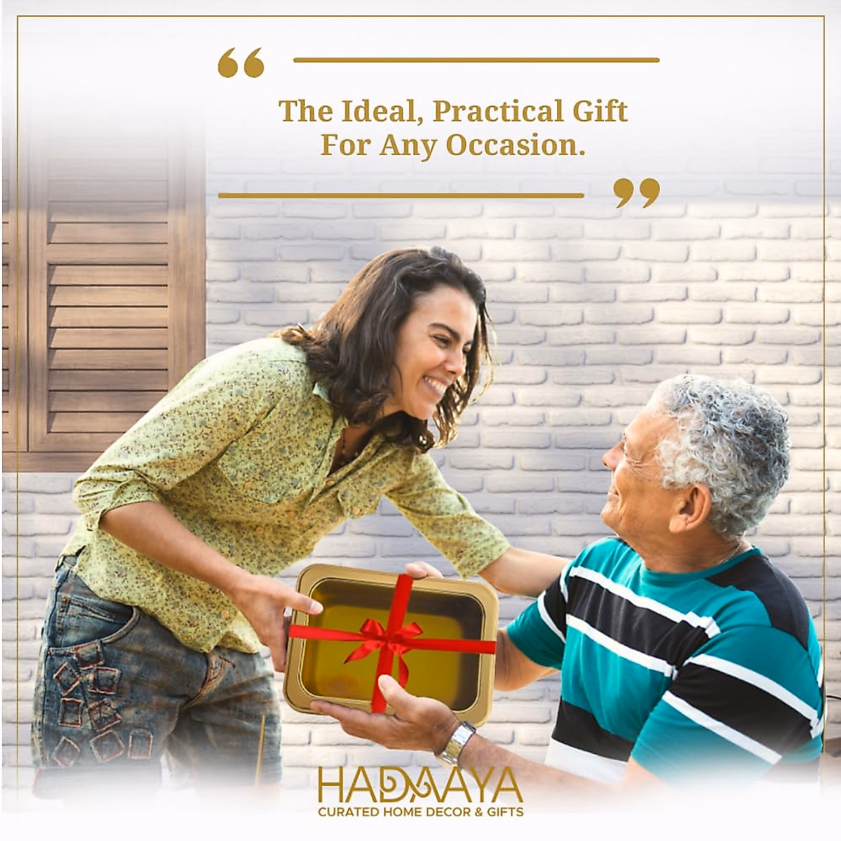 hadaaya Gold Rectangular Tin Container With Clear Lid, Single Piece Christmas Cookie Tin, Festive Tin for Gift Giving & Holiday Treats - Multipurpose Use Medium Size Tin Container