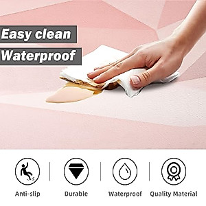 chiinvent Pink Kitchen Rug Set of 2, Anti-Fatigue Pink and Grey Marble Kitchen Mat, Non-Slip Waterproof Comfort Standing PVC Kitchen Mats for Floor, Memory Foam Cushioned Rugs,17.3"x28"+17.3"x47"