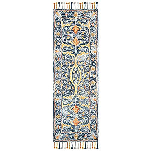 SAFAVIEH Aspen Collection 2'3" x 7' Blue / Rust APN116M Handmade Boho Braided Tassel Wool Runner Rug