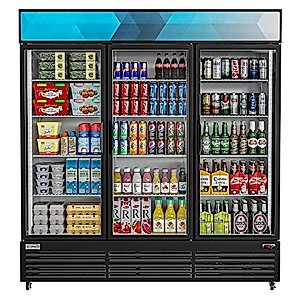 KoolMore MDR-3GD-63C 3 Glass Commercial Display Refrigerator Upright Beverage Cooler Merchandiser-56, 56 Cu. Ft. Space Saver Triple Swing Door, Black