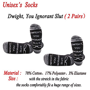 JXGZSO 2 Pairs Tv Show Inspired Socks Funny Fan Gift Dwight You Ignorant Slut Socks(Dwight)
