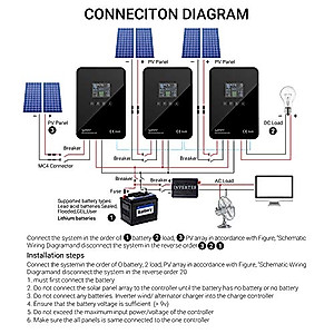 60a MPPT Charge Controller,12V 24V 60 amp Solar Controller MPPT Max Input 100V 1560W for Lead-Acid, Lithium Batteries with Load Timer Setting/PC Phone APP Support