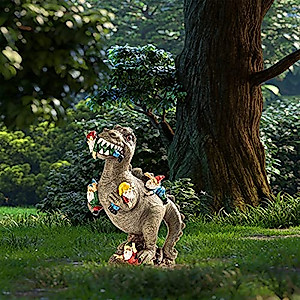 XHSP Dinosaur Eating Elves Garden Statue, Outdoor Decoration, Outdoor Terrace, Lawn, Courtyard Art Decoration, Garden Gift (Small, Light Color)