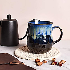 Bosmarlin Large Ceramic Coffee Mug, Blue Big Tea Cup for Office and Home, 21 Oz, Dishwasher and Microwave Safe, 1 PCS