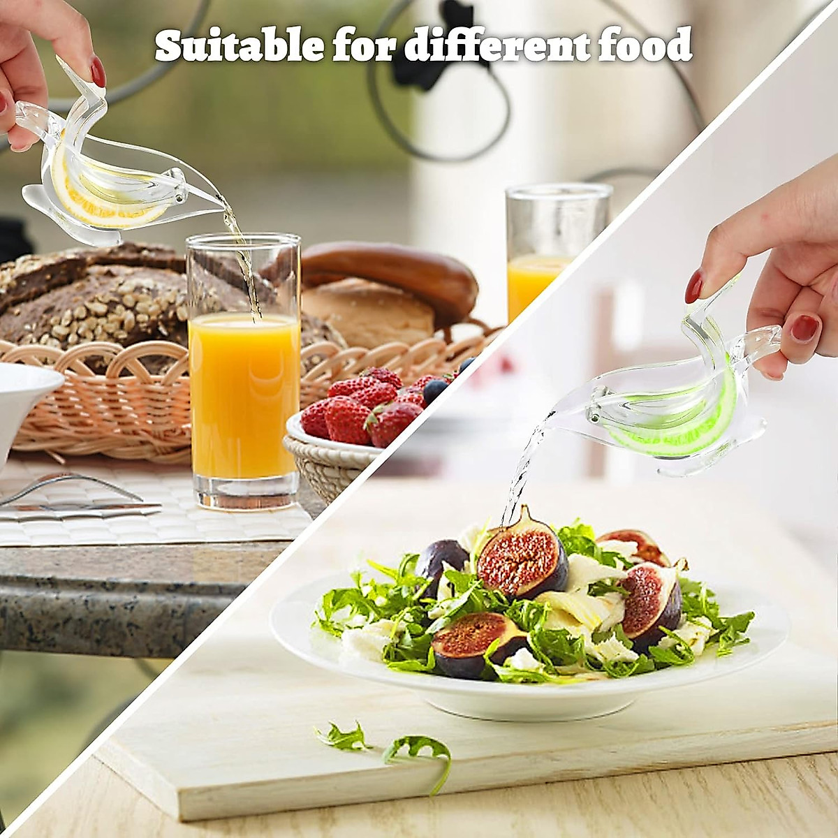 Manual Lemon Juicer, Acrylic Manual Lemon Slice Squeezer, Portable Transparent Fruit Juicer, Elegance Bird Shape, Hand Juicer for Orange Lemon Lime Pomegranate (2 Pack)