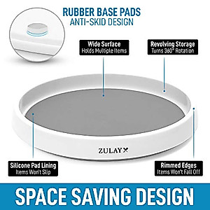 Zulay (10 inch) Rotating Lazy Susan - Lazy Susan Cabinet Organizer With Silicone Padded Grip - Kitchen Turntable Organizer With Non-Skid Base & Rimmed Edge for Cabinet, Pantry & Bathroom (Light Gray)