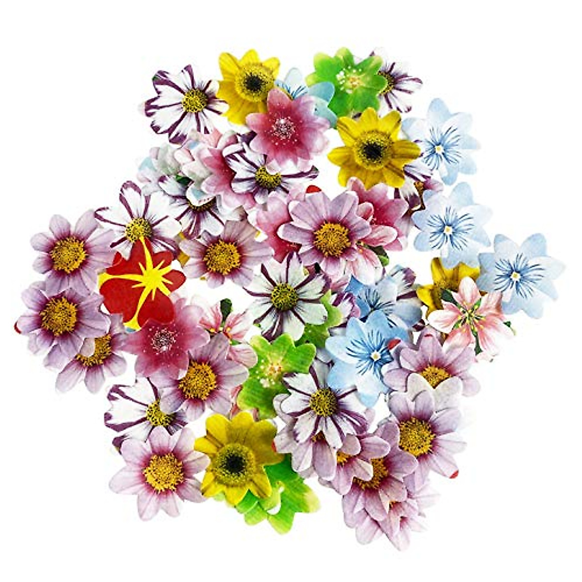 Set of 48 Edible Mini Flower Cupcake Toppers Wedding Cake Birthday Party Food Decoration Mixed Size & Colour