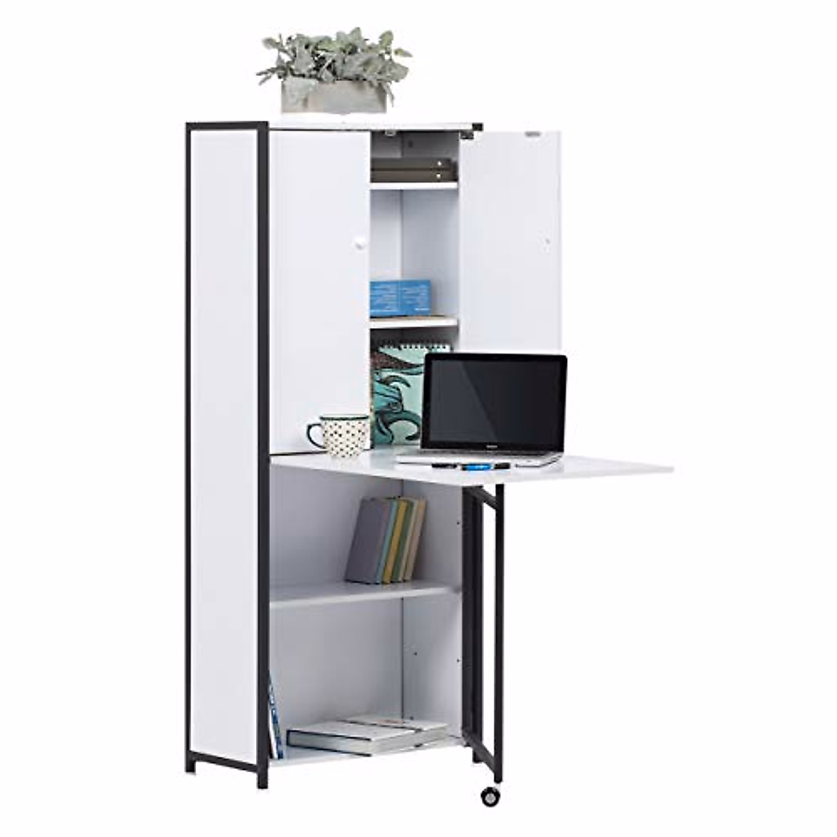 Sew Ready Craft/Multi Room Hiding Table Armoire, Charcoal/White