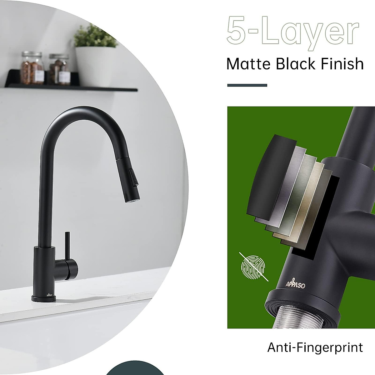 APPASO Black Kitchen Faucet with Soap Dispenser, Matte Black Kitchen Faucet with Pull Down Sprayer, 2-Mode Kitchen Sink Faucets Black, Modern Kitchen Faucet for RV/Bar Sink, Solid Stainless Steel