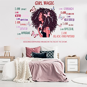 Black Girl Inspirational Quote Wall Decal Butterfly Sticker Motivational Saying American Wall Decor Sticker for Wall Decoration Afro Woman Bedroom Playroom Decorations (Classic Style)