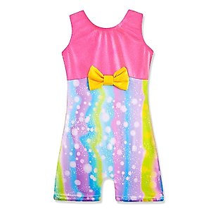 HOZIY 4t 5t Girls Gymnastics Leotards with Shorts for Toddler Girls Kids Rainbow Bow Hot Pink Tumbling Outfits Dance Clothing Clothes Apparel Colorful Multicolored Bodysuits