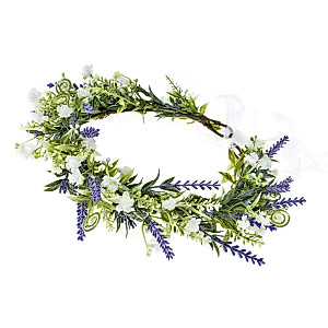 DDazzling Green Leaf Floral Crown Eucalyptus Flower Women Girls Headband Flower Headpiece Bridal Halo Photo Prop (Green Purple Lavender)