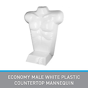 SSWBasics Economy Male White Plastic Countertop Mannequin - Fits Men's Sizes S-L