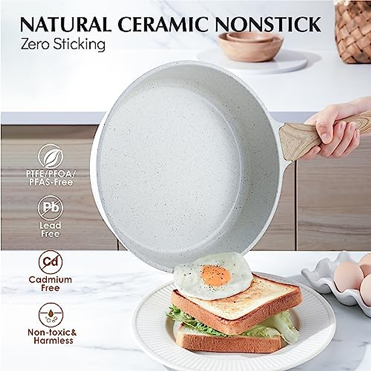 SENSARTE Nonstick Ceramic Sauté Pan 12-Inch, Non-toxic Deep Frying Pan Skillet with Lid, Healthy Jumbo Cooker, Stay Cool Handle, Induction Compatible, PFOA & PFAS Free