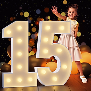 Imprsv Marquee Numbers 3 Feet Tall: 15th Birthday Decorations Large Light Up Numbers Anniversary Party Decorations Big Backdrop Foam Cardboard Number 15