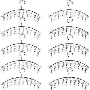 HOZEON 10 Pack 16.5 x 9.4 Inch Stainless Steel Clothes Hangers Drying Racks with 10 Clips, Premium Laundry Drying Hanger, Clothes Drying Rack for Drying Socks, Towels, Baby Clothes, Underwear, Shoes