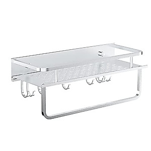 Shower Caddy Bathroom Shower Organizer No Drilling Install with 8 Hooks and Towel Rail Shower Shelf for Inside Shower,Detachable Wall Mounted Shower Shelves for Dorm Bathroom Toilet Kitchen Storage